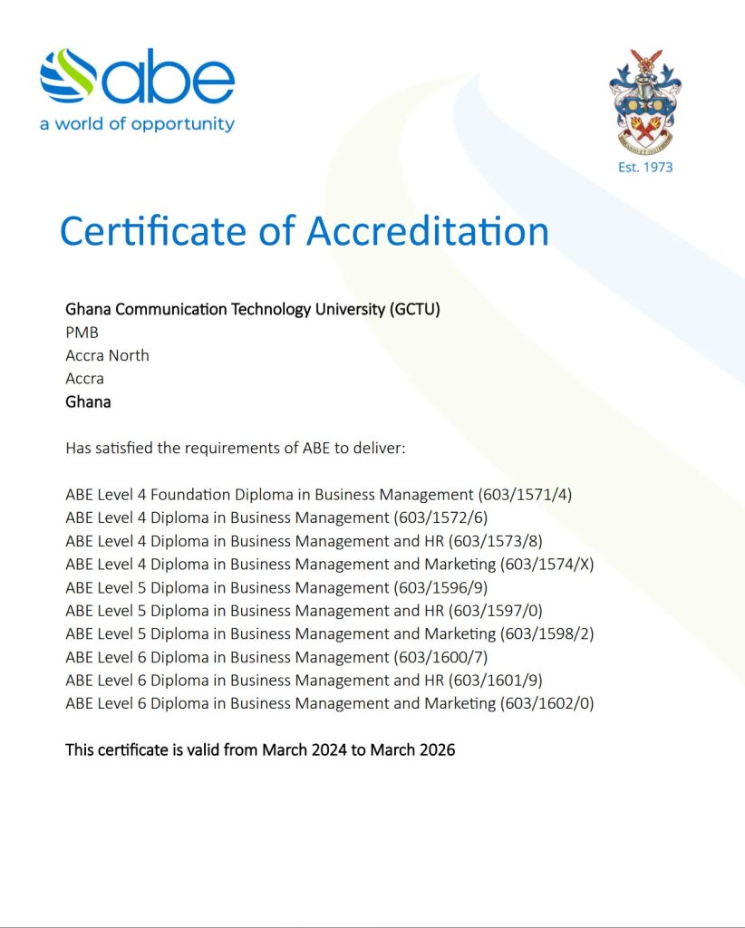 GCTU Receives Accreditation From ABE For Tuition Provision - GCTU