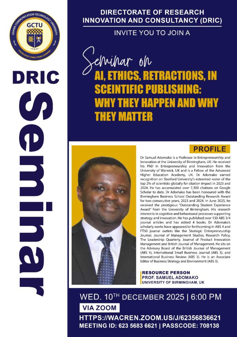 Invitation to DRIC Seminar - GCTU