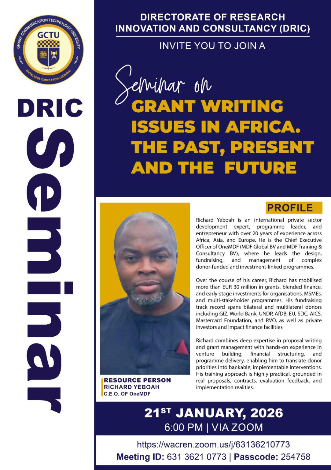 Invitation To Seminar On Grant Writing - GCTU